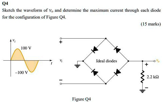 SOLVED: Q4 Sketch the waveform of Vo and determine the maximum current through each diode for ...