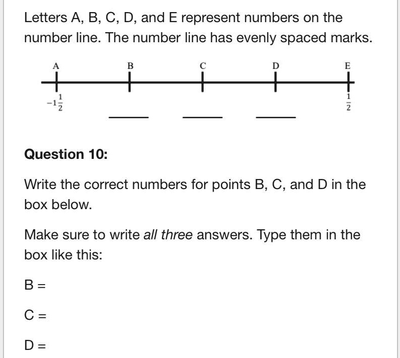 Letters A, B, C, D, and E represent numbers on the number line. The ...
