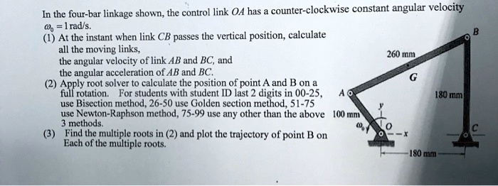 in the four bar linkage shown the control link oa has a counter clockwise constant angular ...