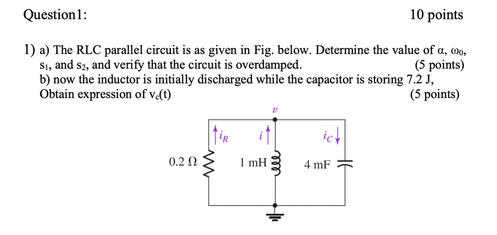 Question1: 10 points 1) a) The RLC parallel circuit is as given in Fig. below. Determine the ...