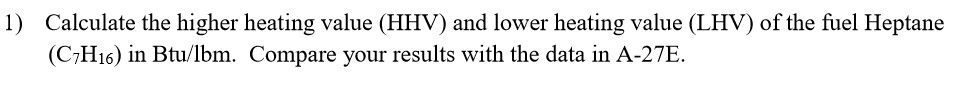 1) Calculate the higher heating value (HHV) and lower...