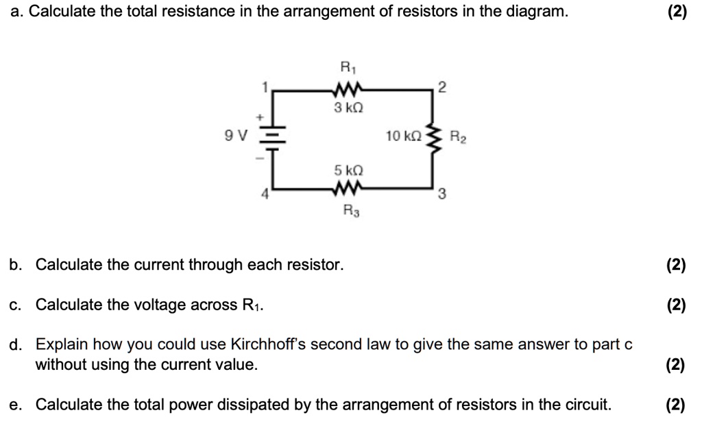 SOLVED: a. Calculate the total resistance in the arrangement of resistors in the diagram. (2) R1 ...
