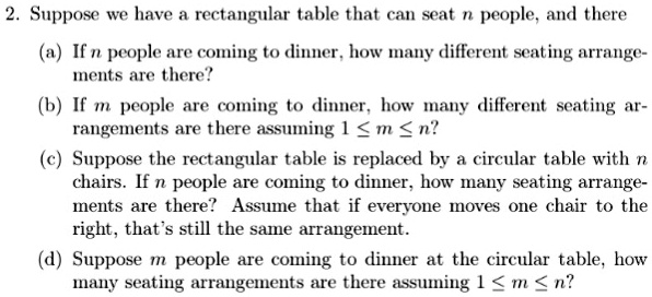 SOLVED: Suppose we have rectangular table that can seat n people; and ...