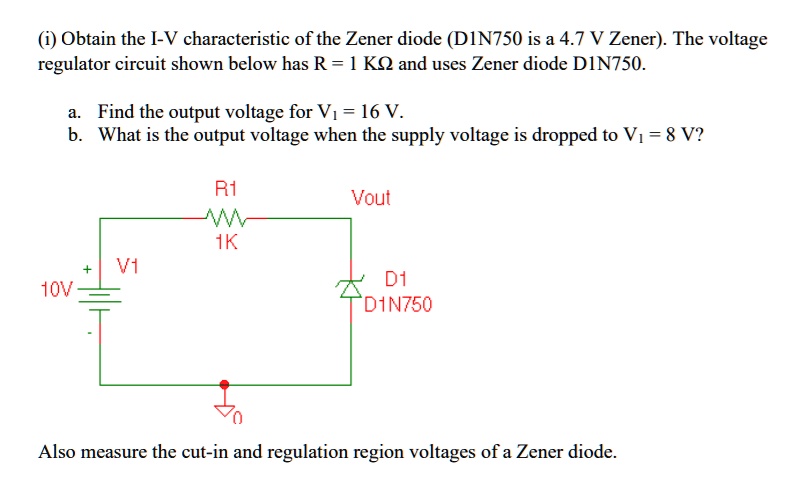 SOLVED: Obtain the I-V characteristic of the Zener diode (DIN750 is a 4 ...