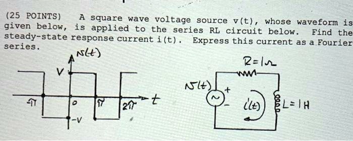 SOLVED: A square wave voltage source vt, whose waveform is given below, is applied to the series ...