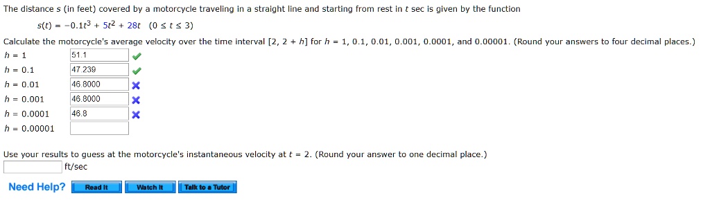 SOLVED: The distance (in feet) covered by a motorcycle traveling in a ...