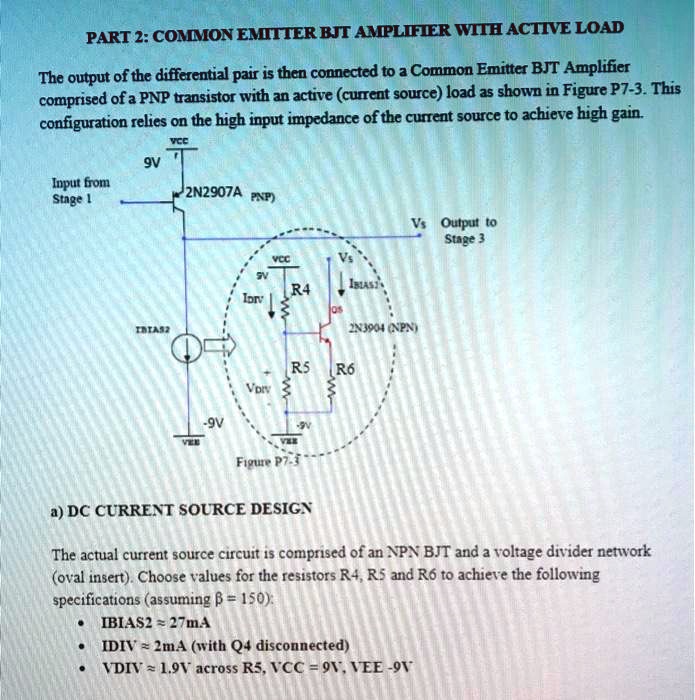 SOLVED: PART 2: COMMON EMITTER BJT AMPLIFIER WITH ACTIVE LOAD The output of the differential ...