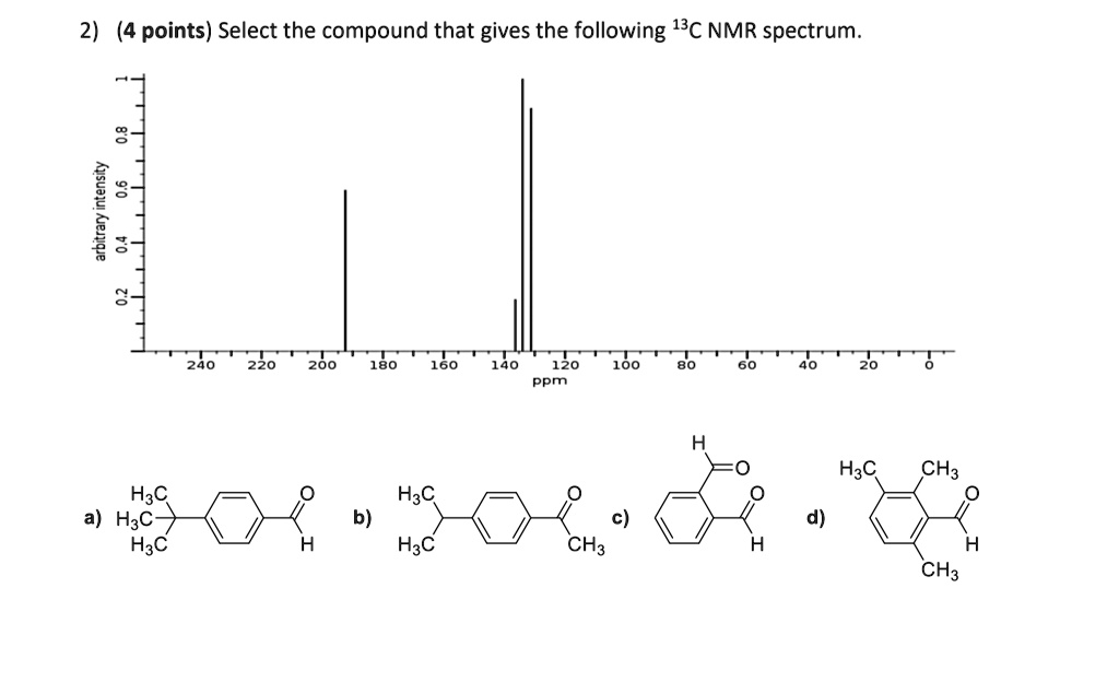 SOLVED:2) (4 points) Select the compound that gives the following 13C ...