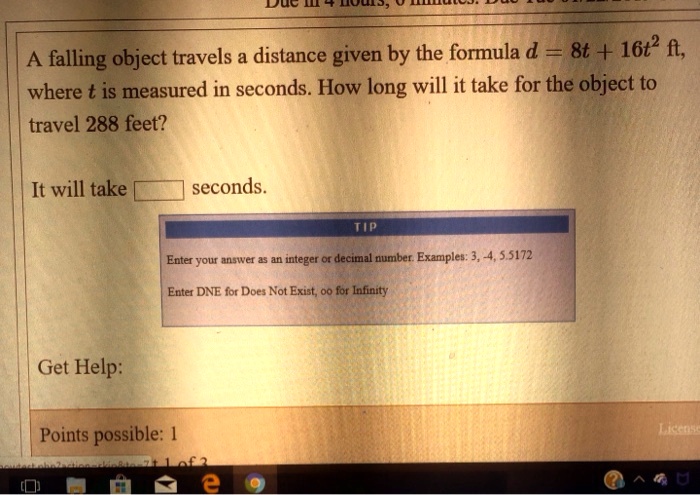 SOLVED: A falling object travels a distance given by the formula d = 8t ...