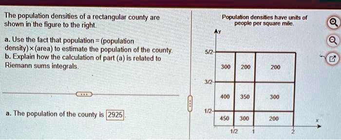 SOLVED: The population densities of a rectangular county are shown in ...