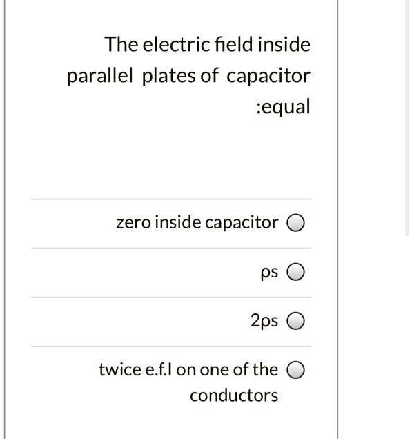 The electric field inside parallel plates of capacitor :equal zero ...