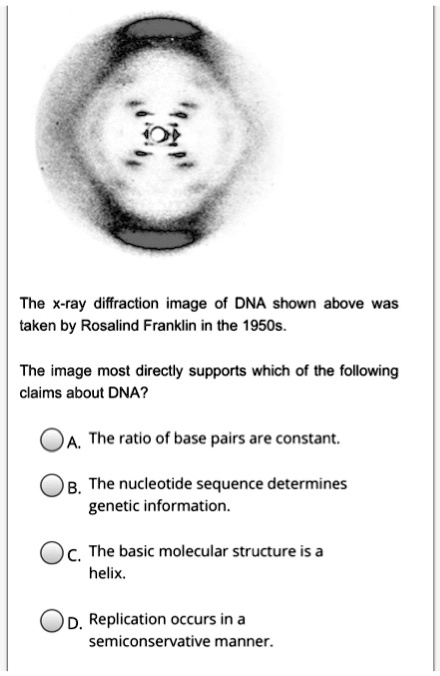 the x ray diffraction image of dna shown above was taken by rosalind ...