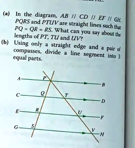SOLVED: (a) In the diagram, AB || CD, EF || PQRS, and PTUV are straight lines such that QR = RS ...