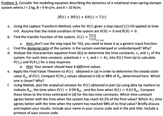 SOLVED: Problem 3. Consider the modeling equation describing the dynamics of a rotational mass ...