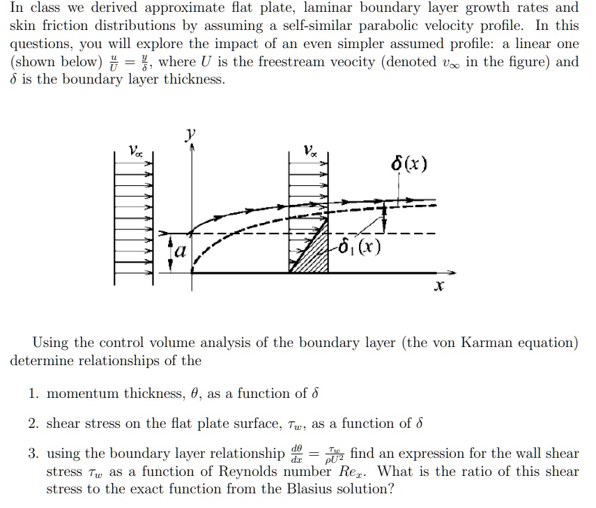In Class We Derived Approximate Flat Plate Laminar Boundary Layer Growth Rates And Skin 