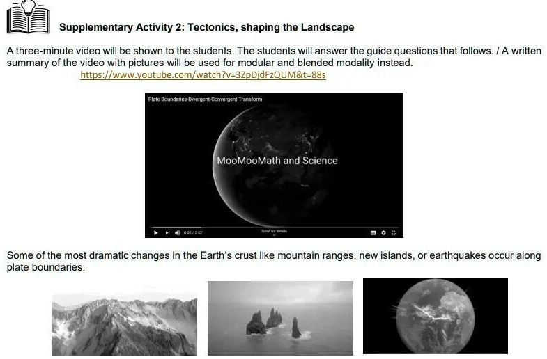 Supplementary Activity 2: Tectonics, shaping the Landscape A three ...