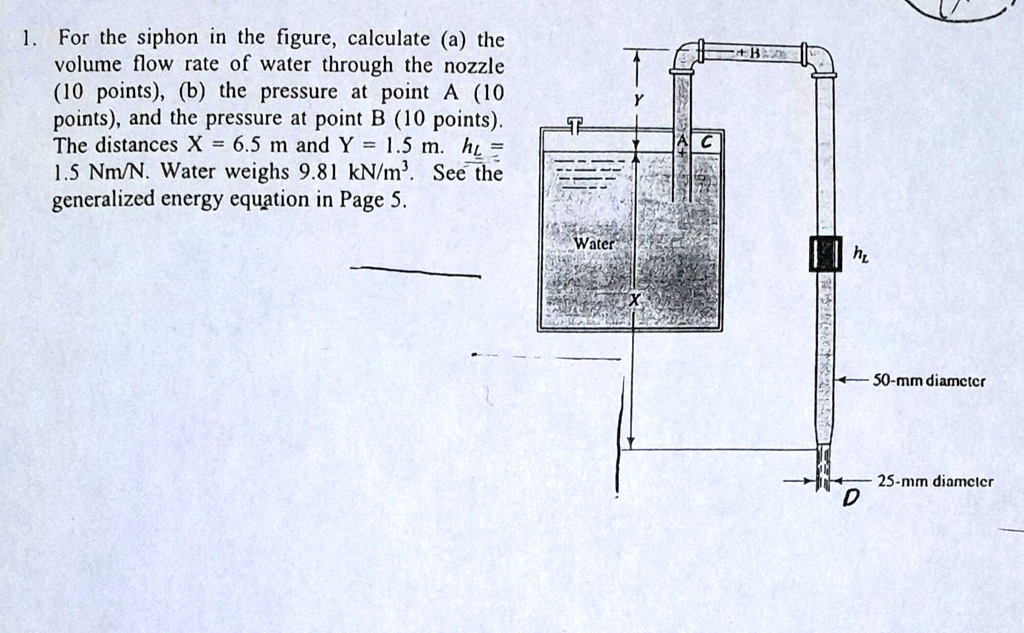 1. For the siphon in the figure, calculate (a) the volume flow rate of ...