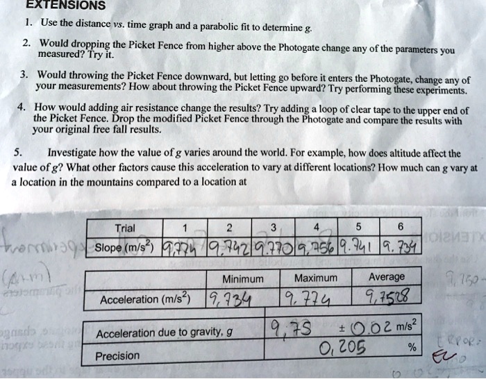 extensions 1use the distance vstime graph and a parabolic fit to ...