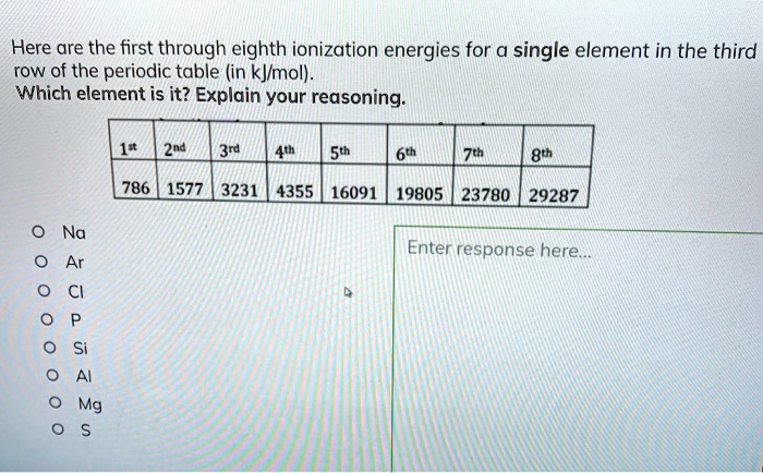 Here are the first through eighth ionization energies for a single ...