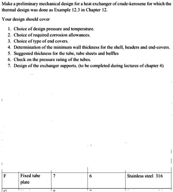 SOLVED: Make a preliminary mechanical design for a heat exchanger of ...