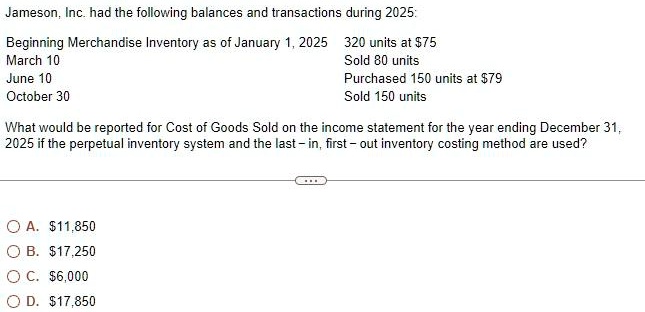 jamesoninchad the following balances and transactions during 2025 ...