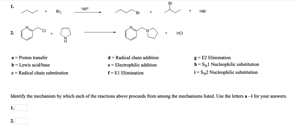 SOLVED:Brz HBr HCI Proton transfer d = Radical chain addition ...