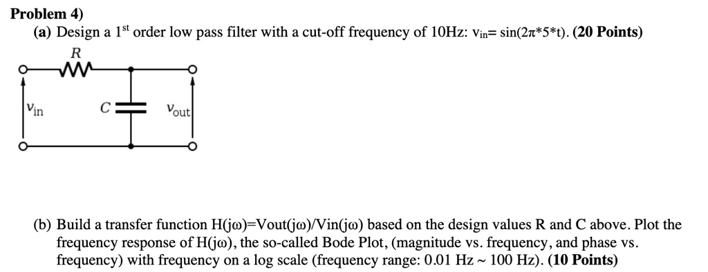 Problem 4) (a) Design a 1st order low pass filter with a cut-off ...