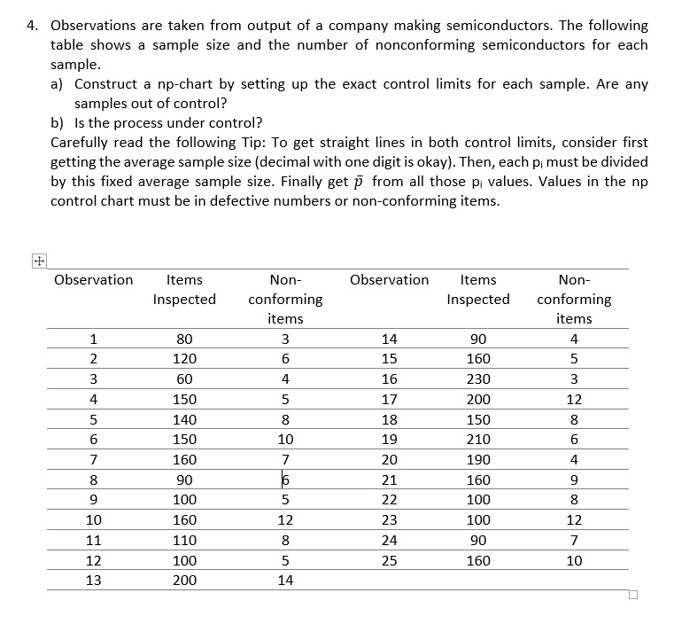 SOLVED: On Excel, show each cell's work information 4. Observations are ...
