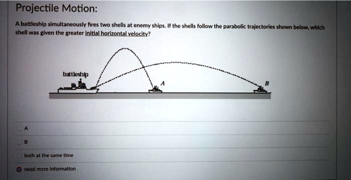 projectile motion abattleship simultaneously hres two shells at enemy ...