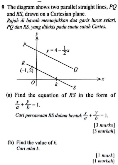 9 the diagram shows two parallel straight lines pq and rs drawn on a ...