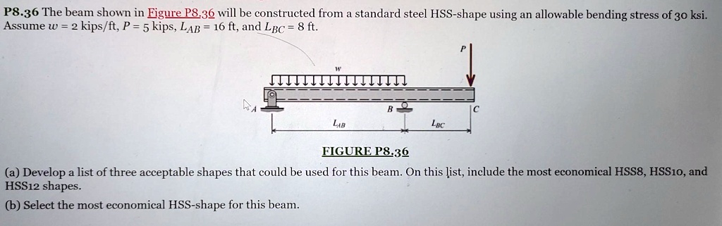 P8.36 The beam shown in Figure P8.36 will be constructed from a ...