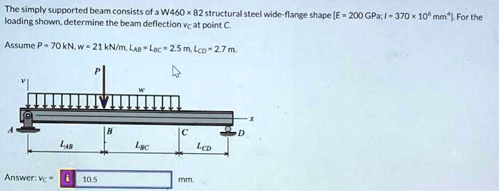 the simply supported beam consists ofa w460 82 structural steel wide flange shape e 200 gpa 370 ...