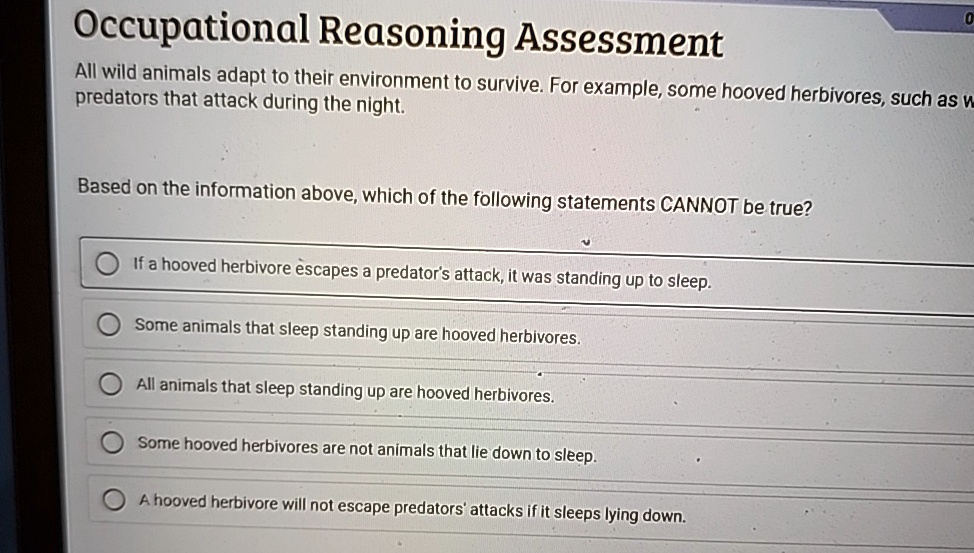 Occupational Reasoning Assessment All wild animals adapt to their ...