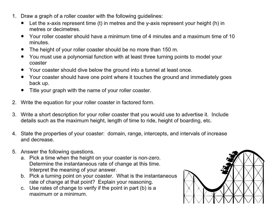 1. Draw a graph of a roller coaster with the following guidelines ...
