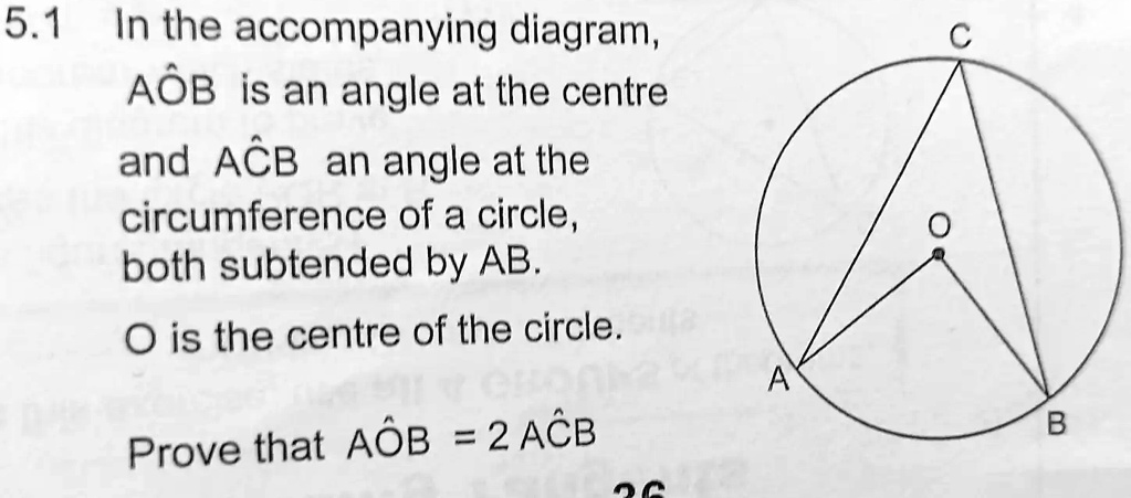 [GET ANSWER] 5.1 In the accompanying diagram, AÔB is an angle at the centre and ACB an angle at ...