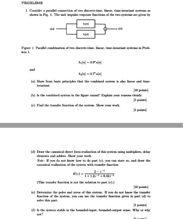 SOLVED: 1. Consider a parallel connection of two discrete-time, linear, time-invariant systems ...