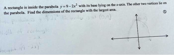 a rectangle is inside the parabola y9 2x2 with its base lying on the x ...