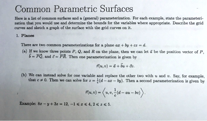 Common Parametric Surfaces Here Is List Of Common Sur… Solvedlib