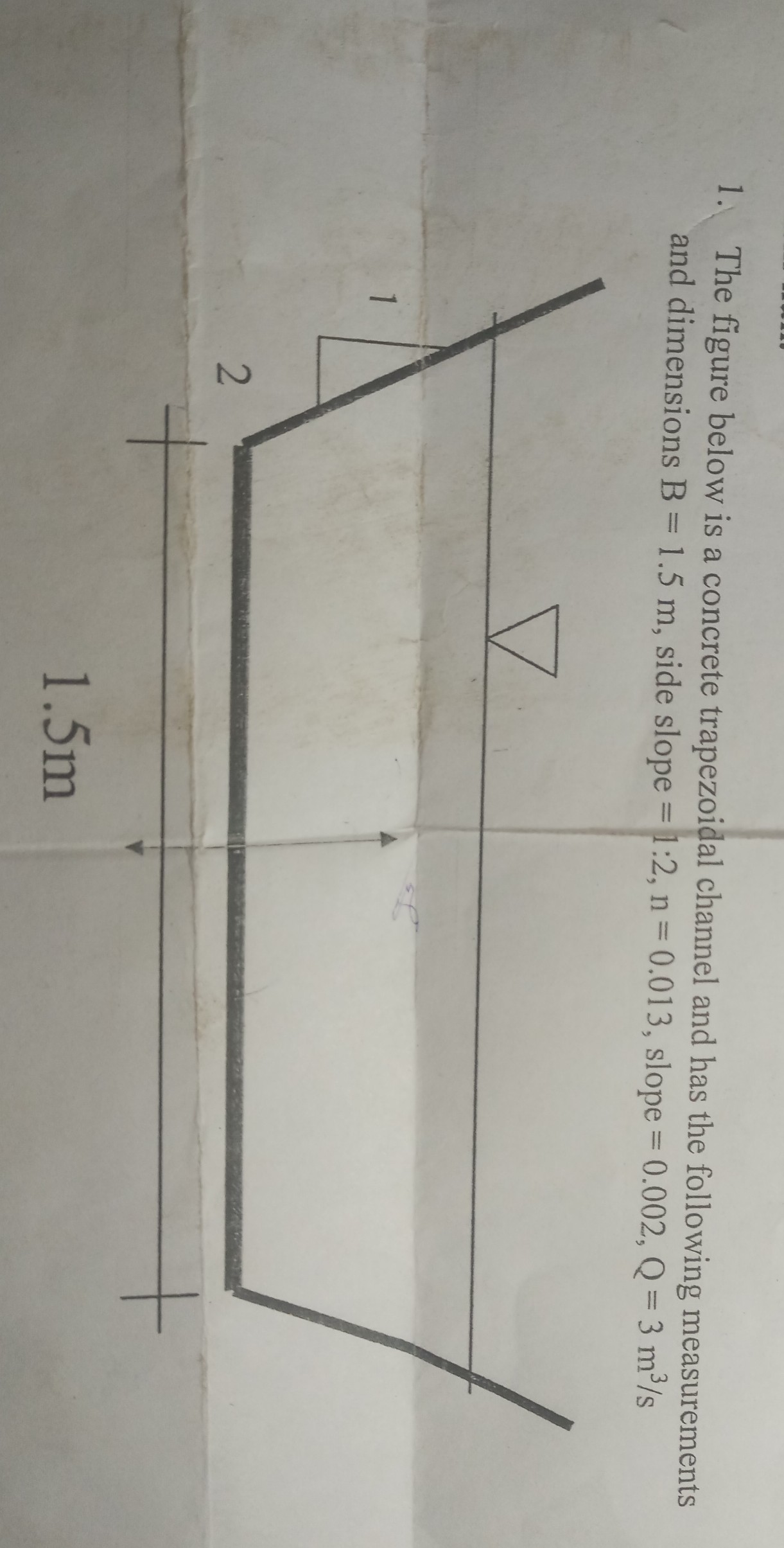 1. The figure below is a concrete trapezoidal channel and has the ...