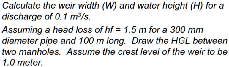 VIDEO solution: 'Calculate the weir width (W) and water height (H) for ...