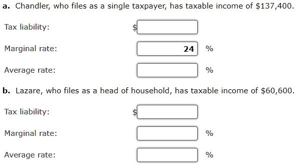 a. Chandler, who files as a single taxpayer, has taxable income of ...