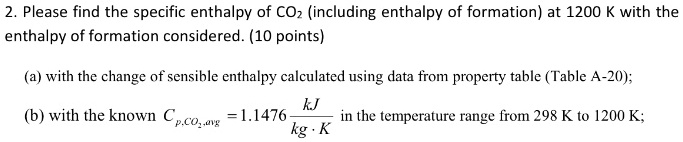 SOLVED: Please find the specific enthalpy of CO (including enthalpy of ...