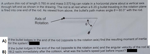 uniform thin rod af length 0760 m and mass 0570 kg can rotate in ...