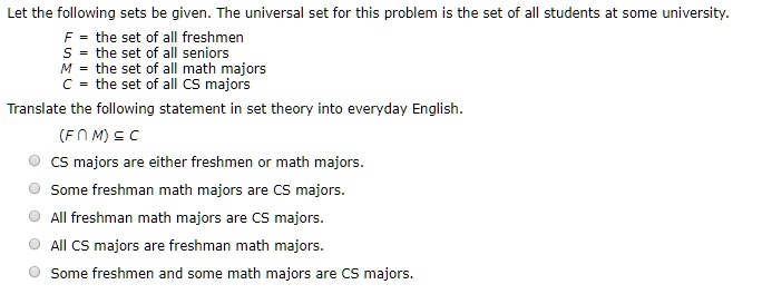 SOLVED: Let the following sets be given. The universal set for this ...