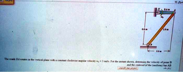 0.6m 0.8 m 1.0m The crank OA rotates in the vertical plane with a ...