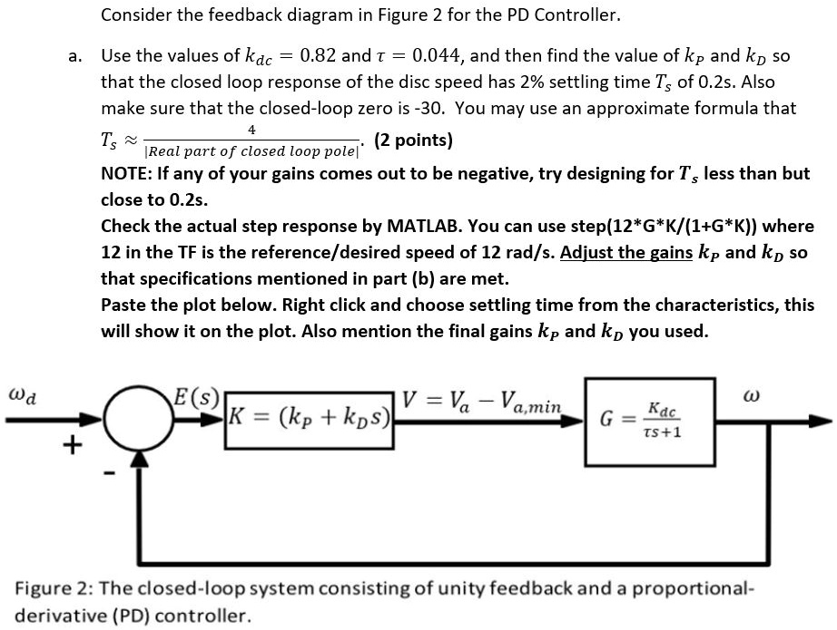 Consider the feedback diagram in Figure 2 for the PD Controller. a. Use the values of kdc = 0.82 ...