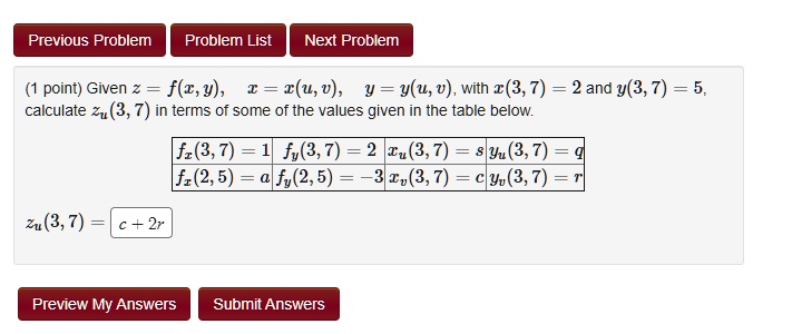 previous problem problem list next problem point given calculate zu 3 ...