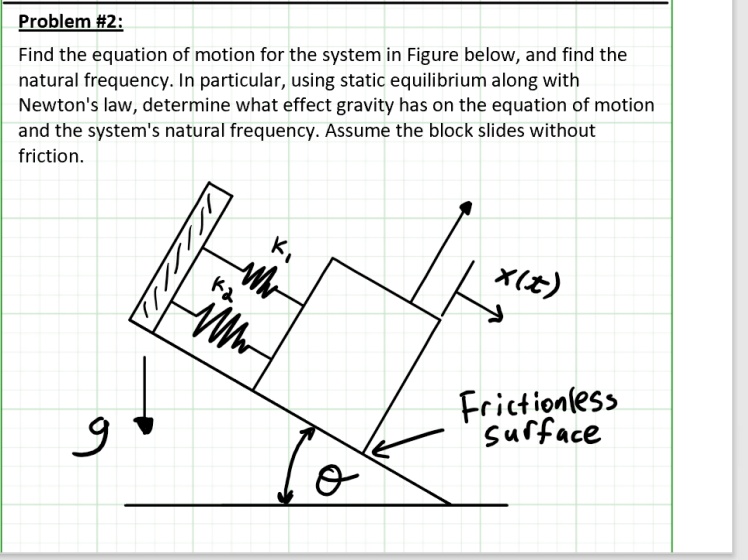 Problem #2: Find the equation of motion for the system in Figure below, and find the natural ...