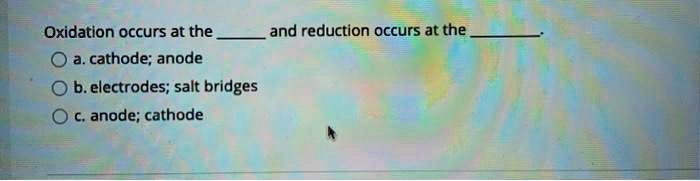 SOLVED:Oxidation occurs at the and reduction occurs at the cathode ...