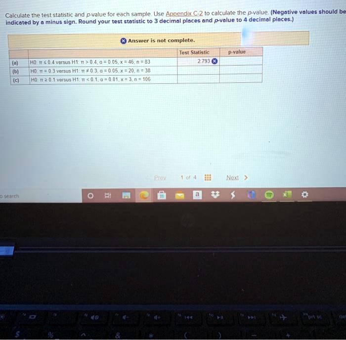 Solved Calculate The Test Statistic And P Value For Each Sample Use Appendix C2 To Calculate